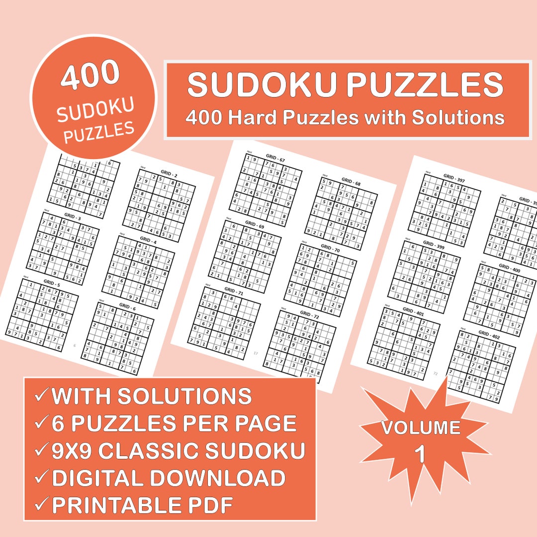 Sudoku Puzzles Collection of 400 Hard Sudoku With Solutions Printable ...