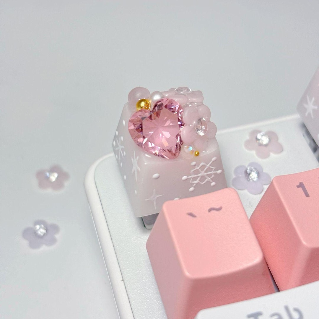 Cozy Winter Pastel Pink Keycaps Handmade Artisan Keycap Cubic Zirconia ...