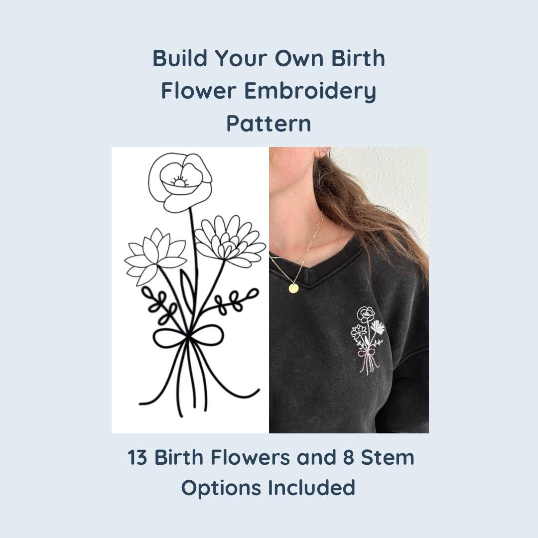 Birth Flower Embroidery Pattern | Digital Embroidery | Hand Embroidery ...
