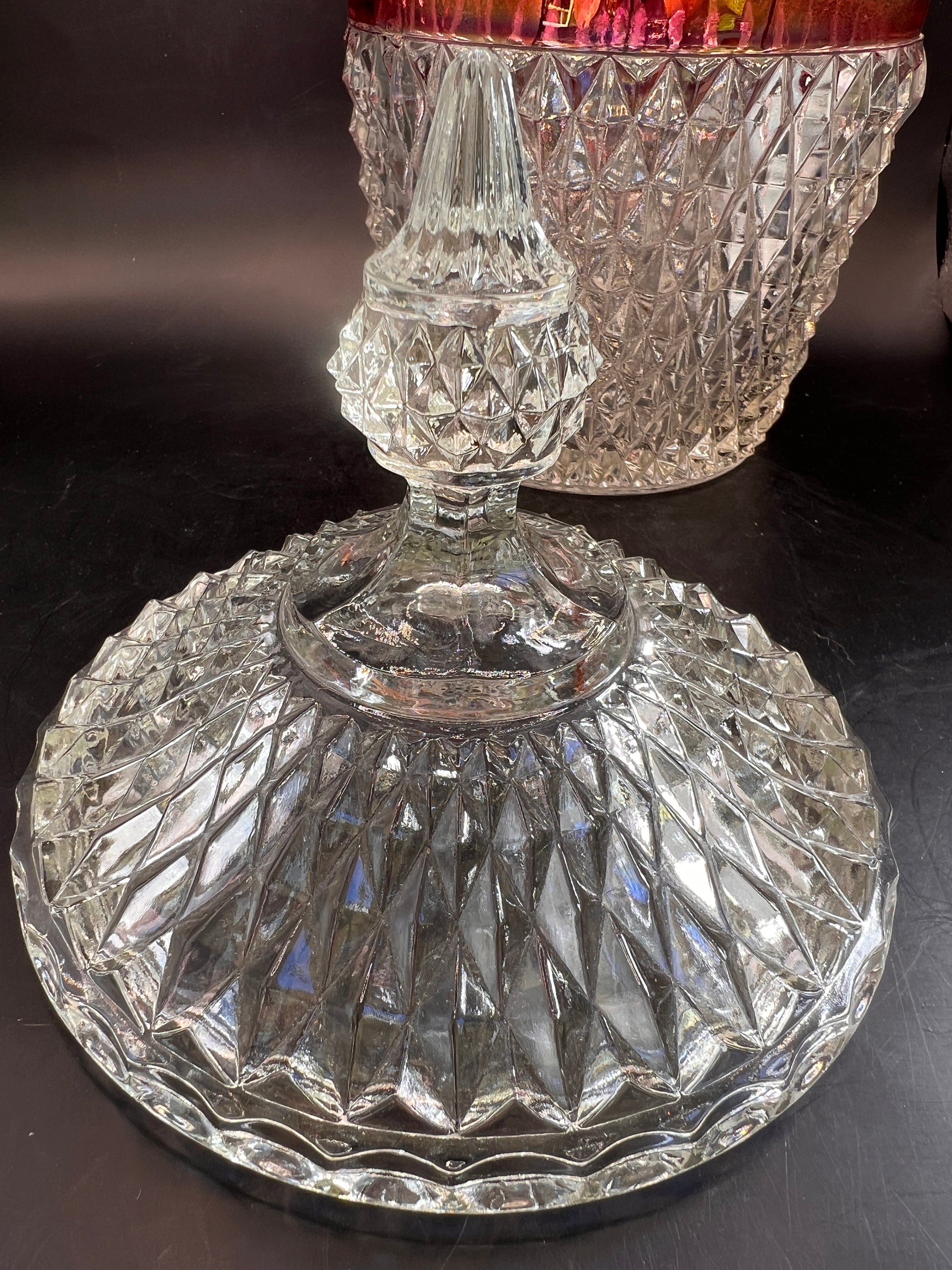 Vintage Indiana Glass Diamond Point Ruby Flash Ice Bucket Cookie Jar ...