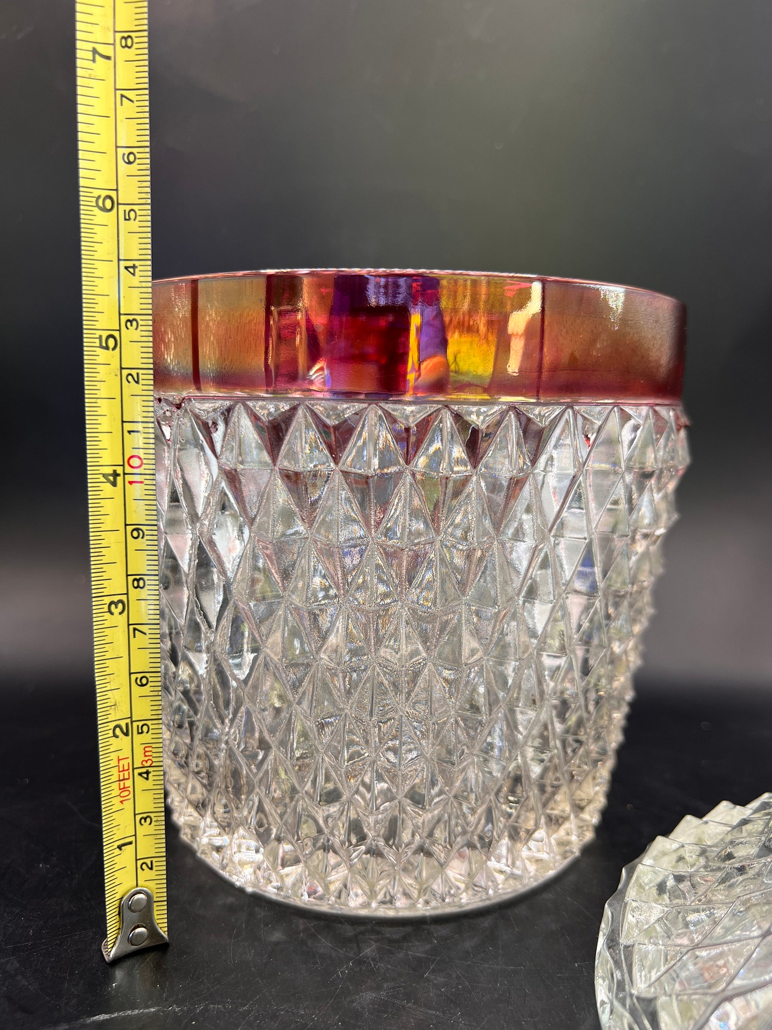 Vintage Indiana Glass Diamond Point Ruby Flash Ice Bucket Cookie Jar ...