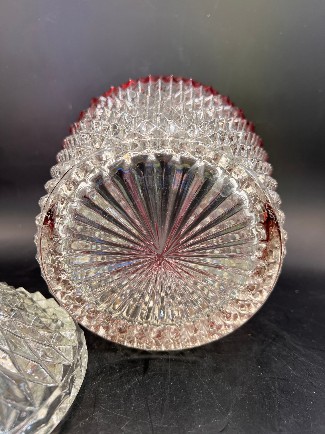 Vintage Indiana Glass Diamond Point Ruby Flash Ice Bucket Cookie Jar ...