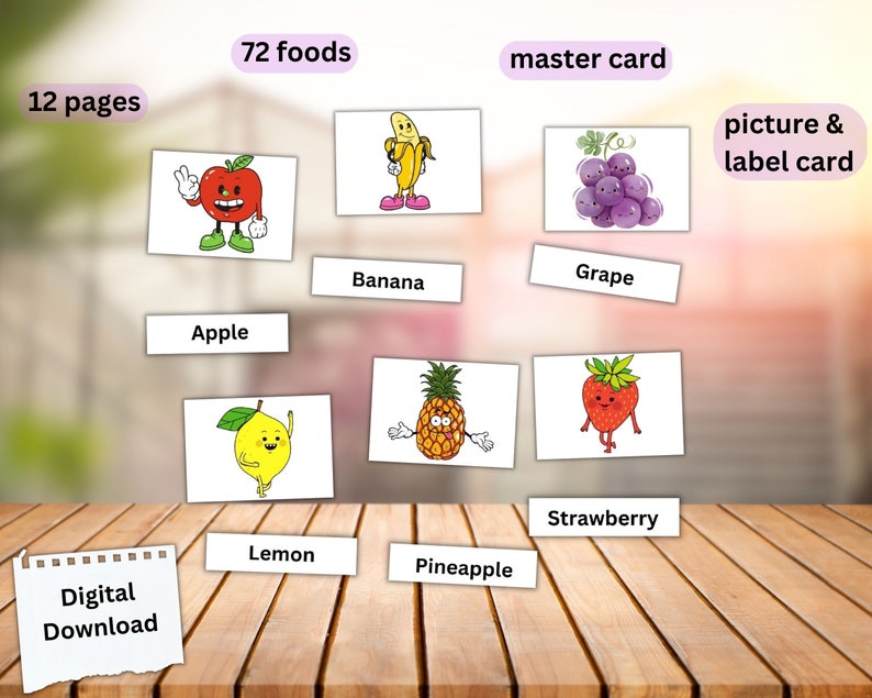 Food Flashcards for Preschool, Printable Cards for Learning Foods ...