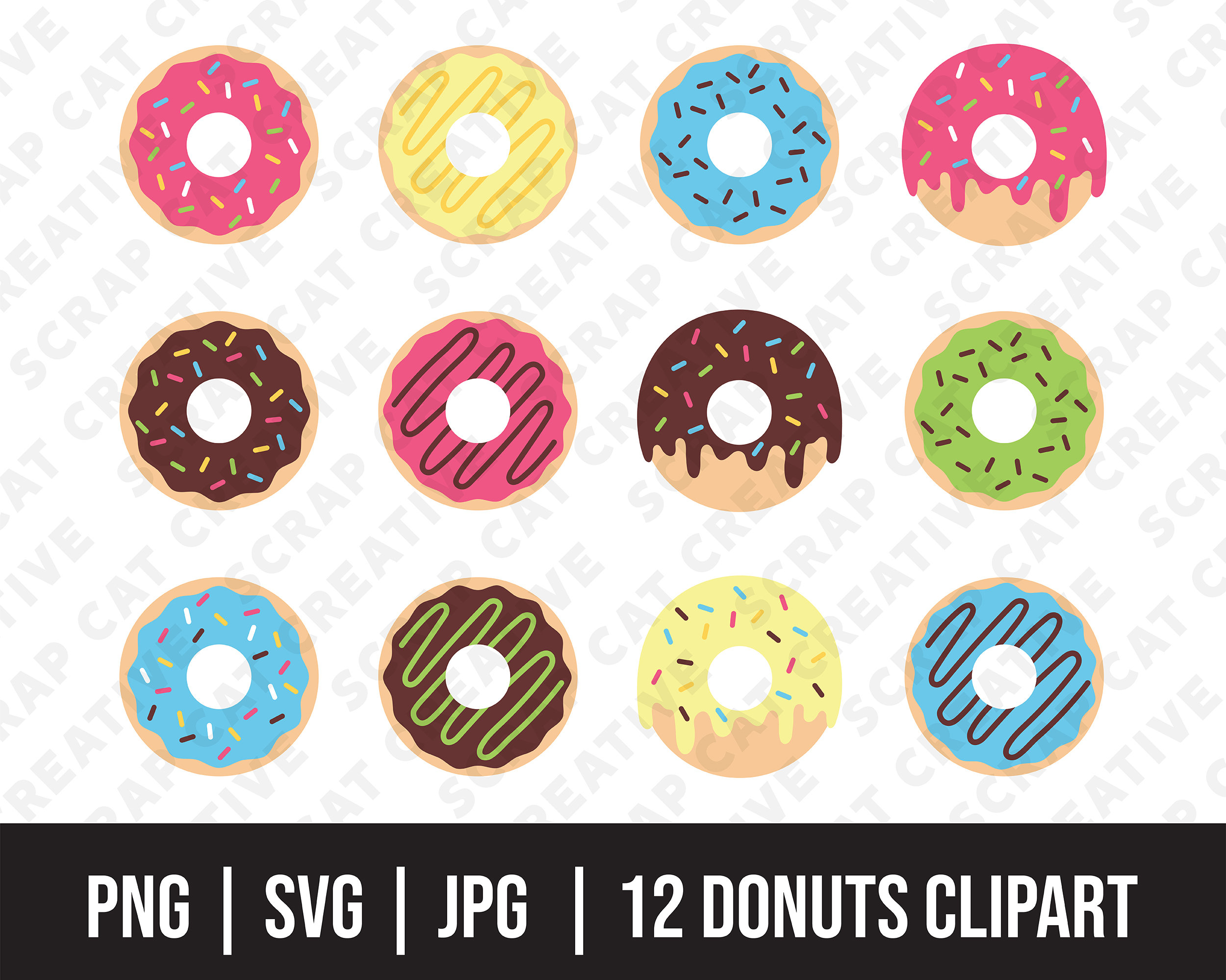12 Donut Clipart Bundle PNG SVG JPG - Etsy