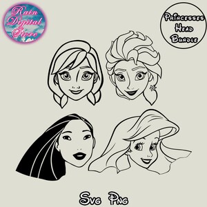 Princesses Head Bundle Svg Png Cricut, Princesses Face Line Svg ...