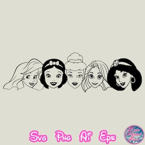Princesses Heads Svg Png Cricut, Princesses Heads Svg, Princesses ...