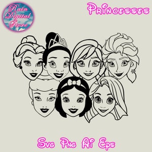 Disneyy Princesses Faces Svg Png Cricut, Princesses Svg Png, Princesses ...