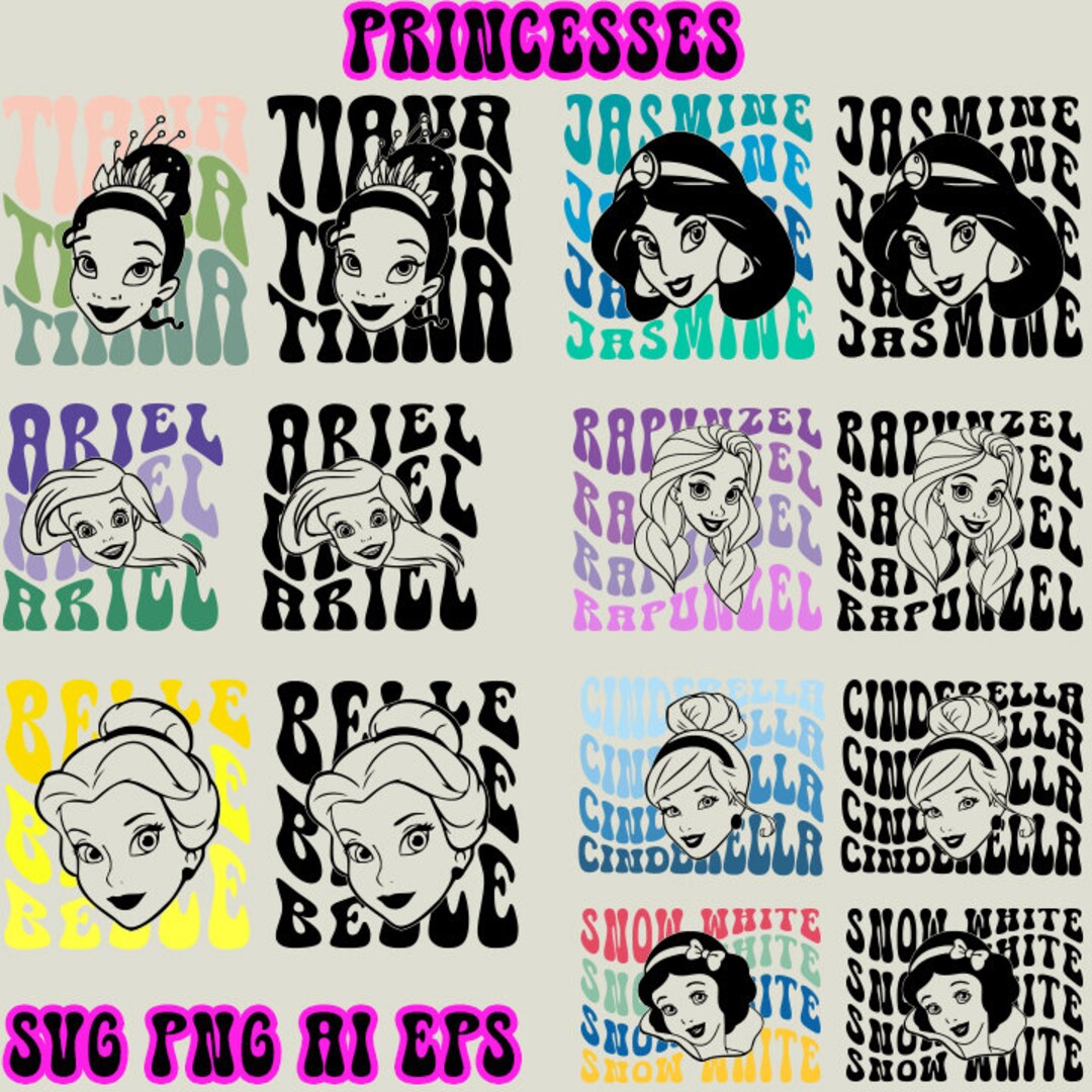 Retro Princesses Svg Png Cricut, Wave Princesses Svg Png, Princesses ...