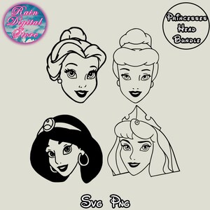 Princesses Head Bundle Svg Png Cricut, Princesses Face Line Svg ...