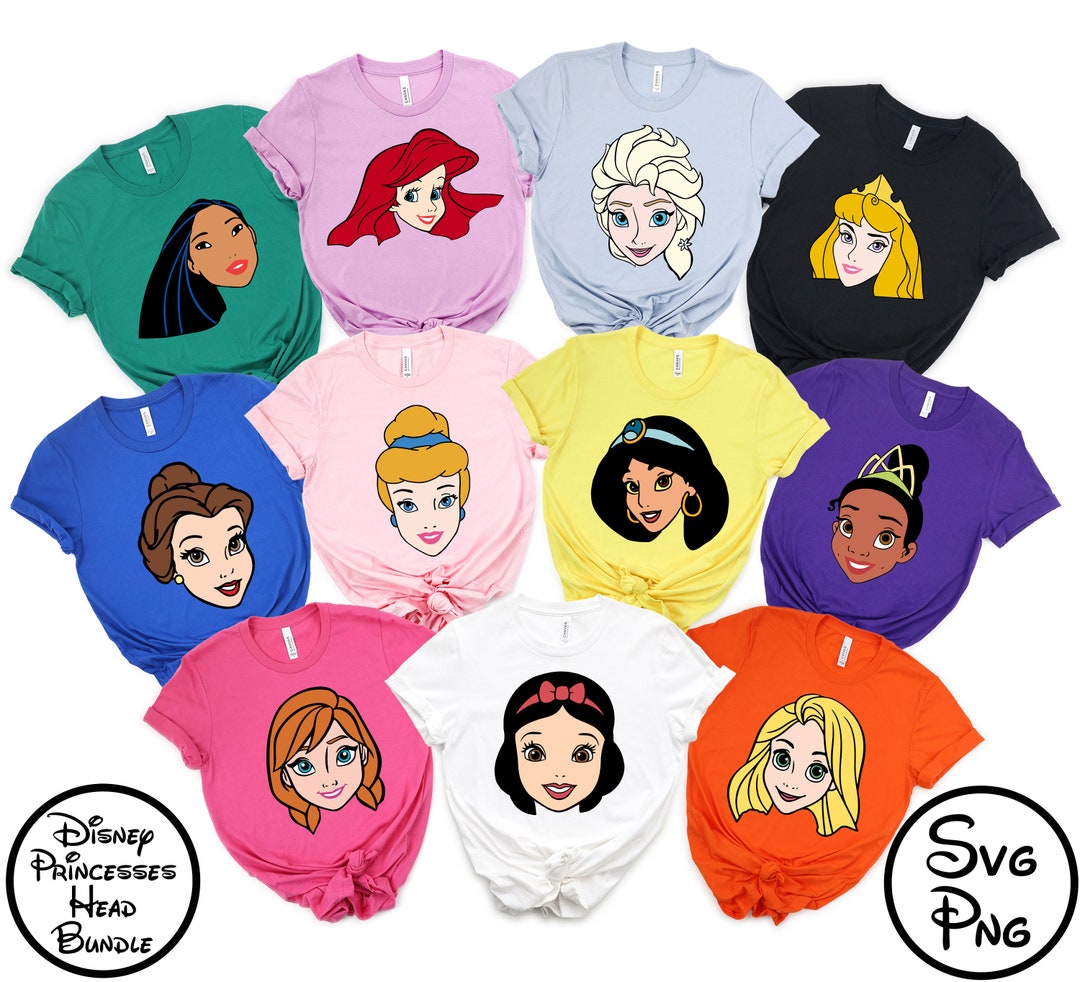 Princesses Head Bundle Svg Png, Colored Princess Face Svg, Princess ...
