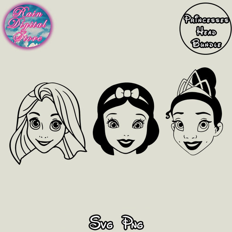 Princesses Head Bundle Svg Png Cricut, Princesses Face Line Svg ...