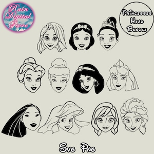 Princesses Head Bundle Svg Png Cricut, Princesses Face Line Svg ...