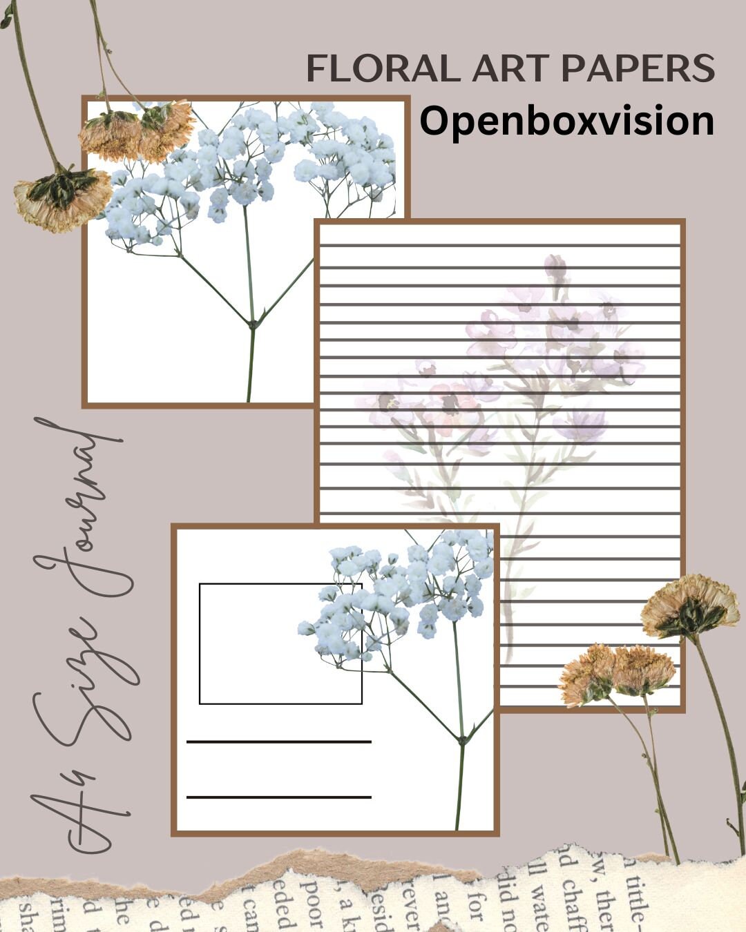 A4 Writing Set flowers ,digital Writing Paper, Junk Journal Paper - Etsy