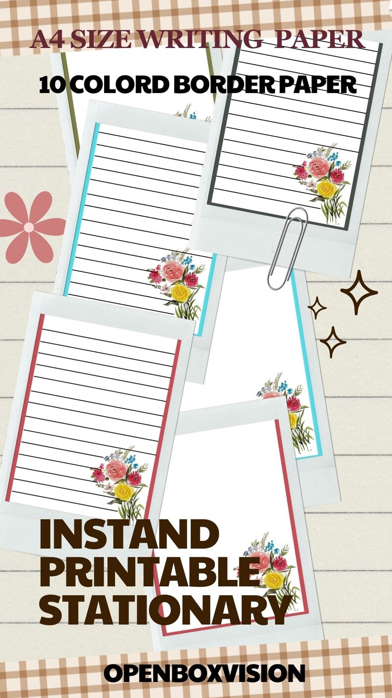 Printable Colored Border Stationery Set, 32 Writing Papers, Digital ...