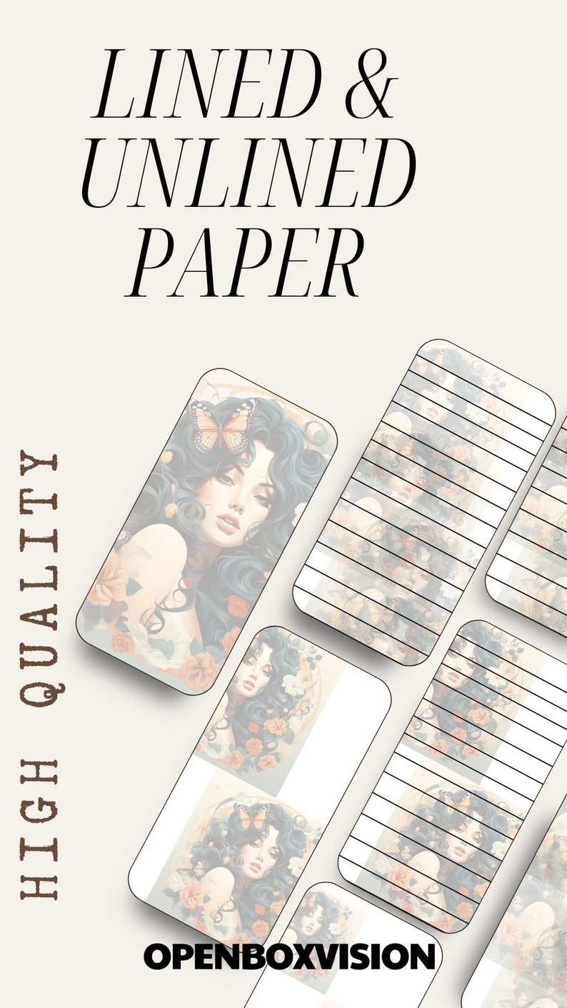 Printable Writing Paper, Art Girl Digital Design, Lined Note Paper ...