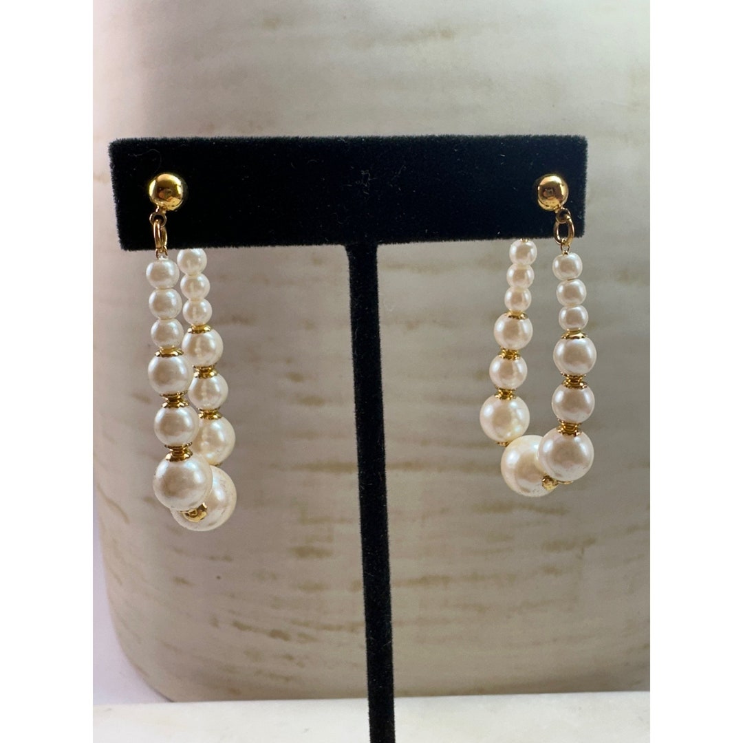 Vintage Avon Faux Pearl Hoops - Etsy