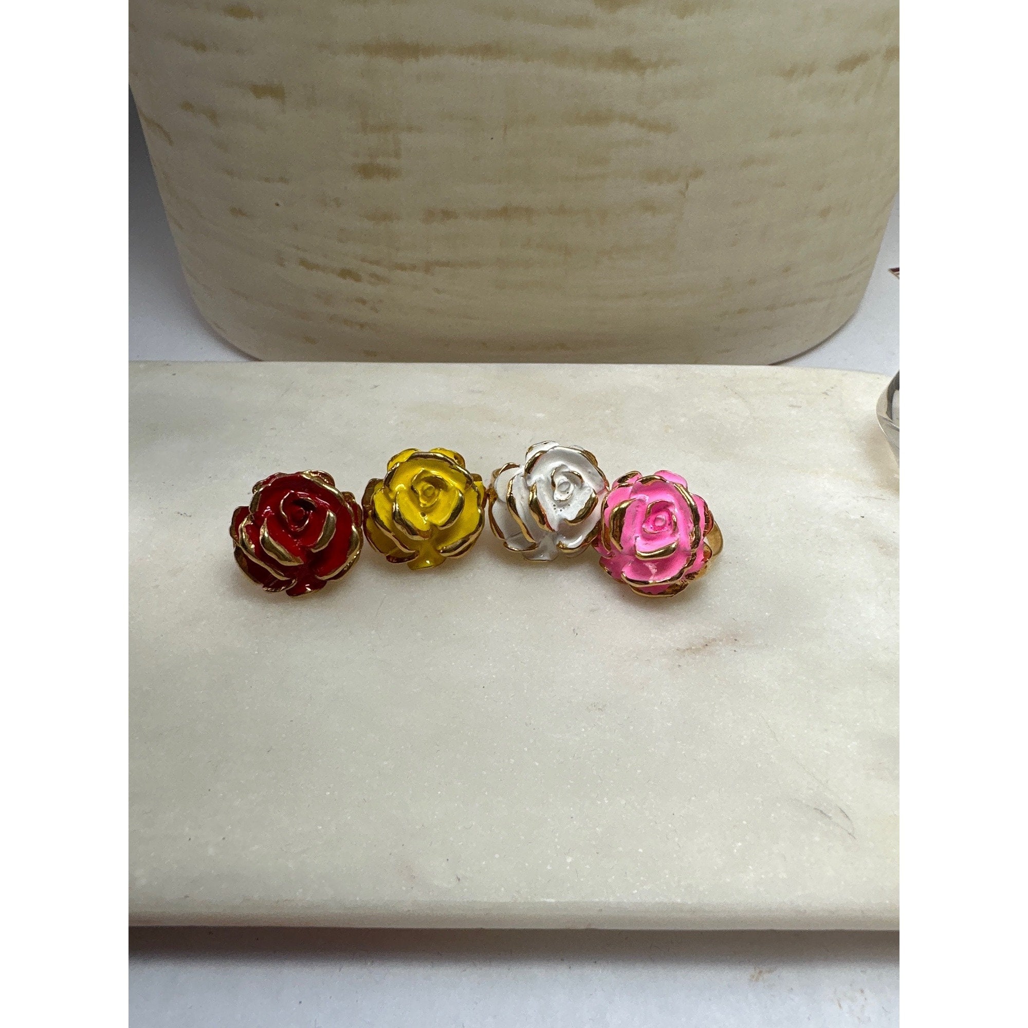 Vintage Enamel Rose Ring - Etsy