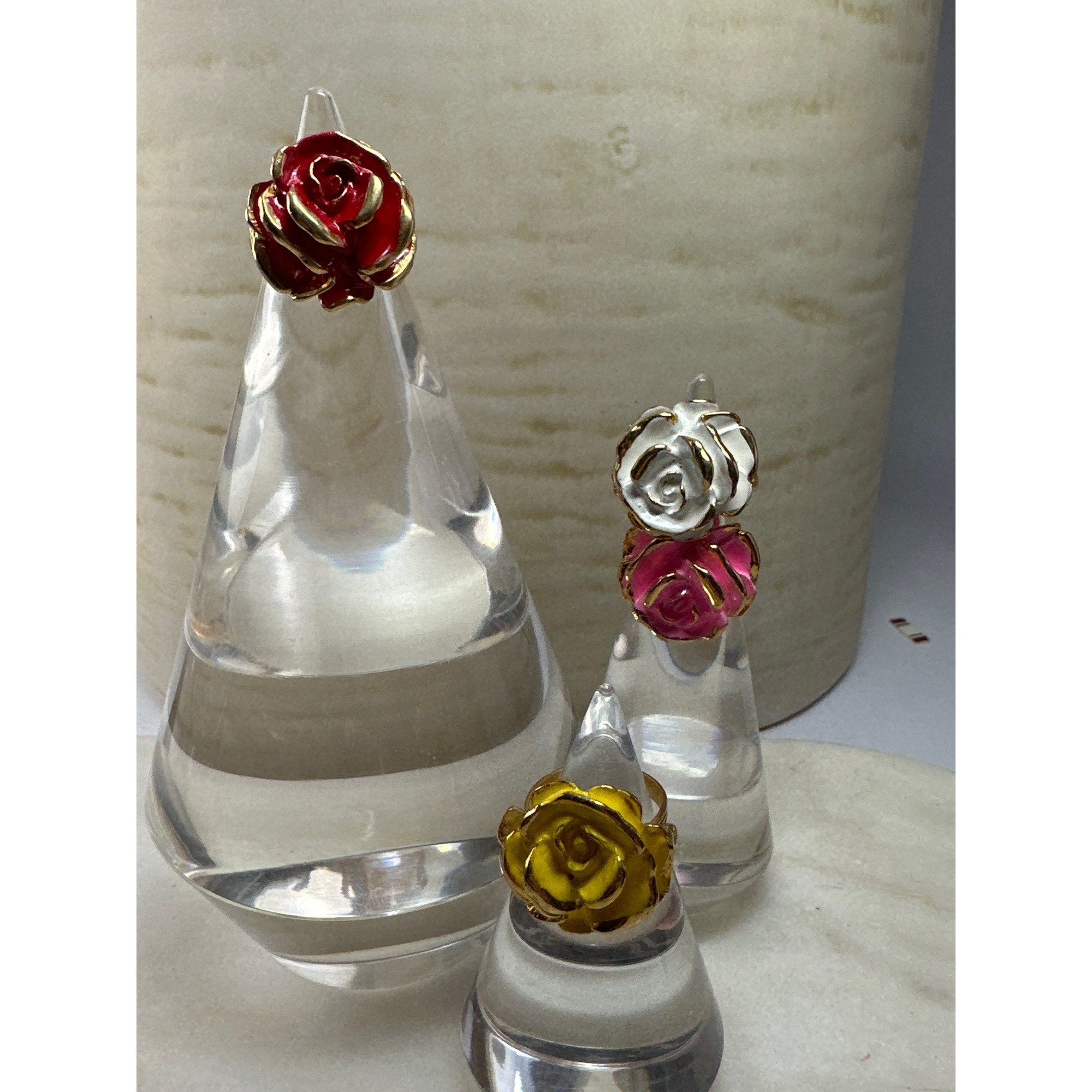Vintage Enamel Rose Ring - Etsy