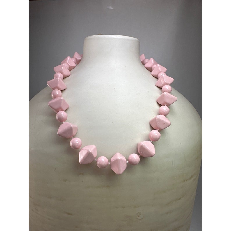 Vintage Pastel Pink Bead Necklace - Etsy