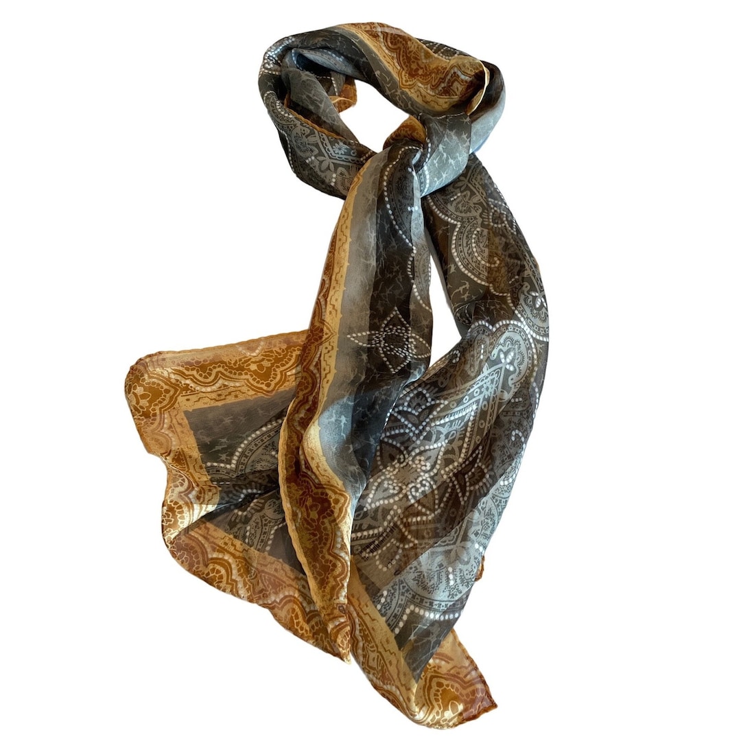 Vintage Moroccan Elegance: Gray and Gold Trim Scarf - Etsy