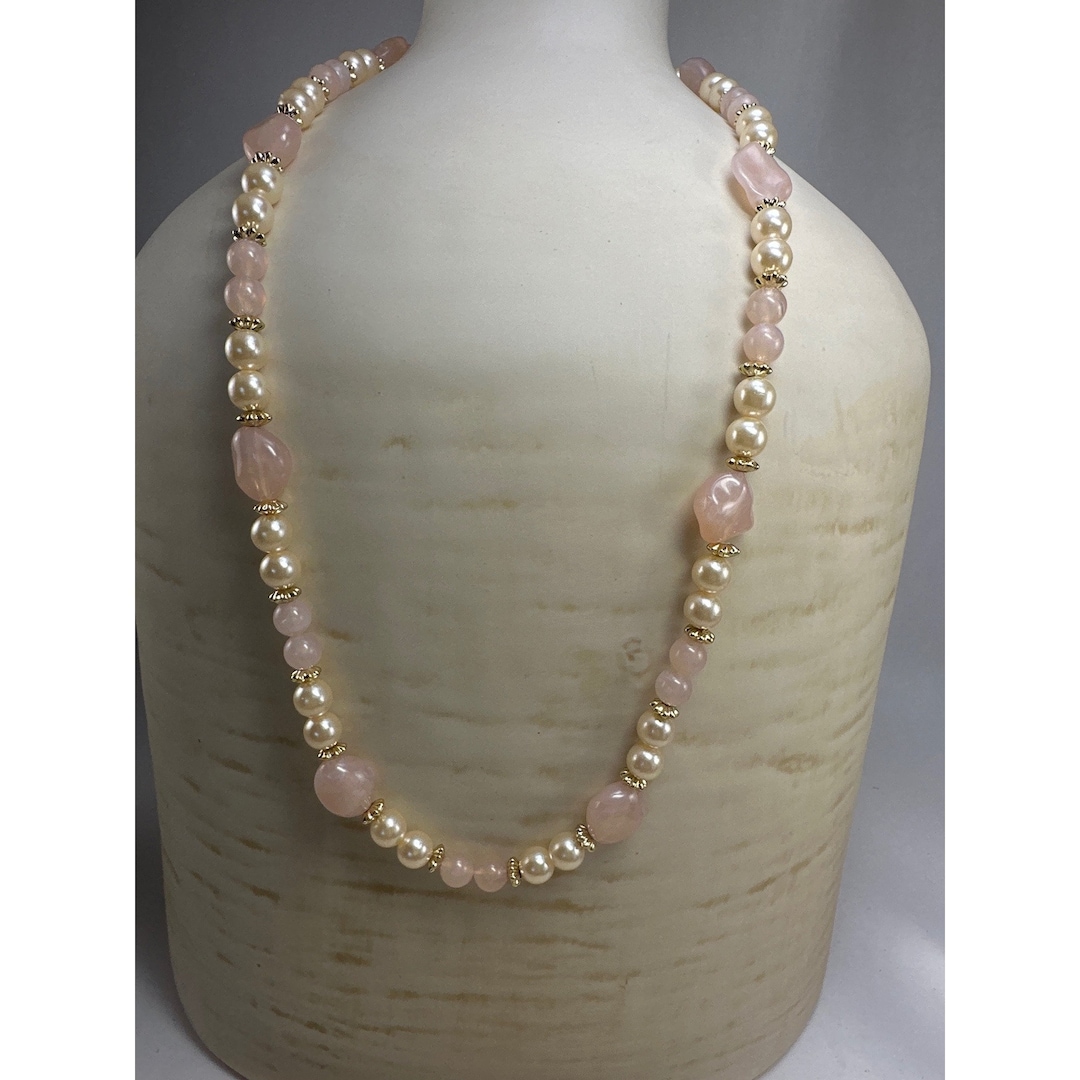 Vintage Marvella Pastel Pink and Faux Pearl Necklace - Etsy