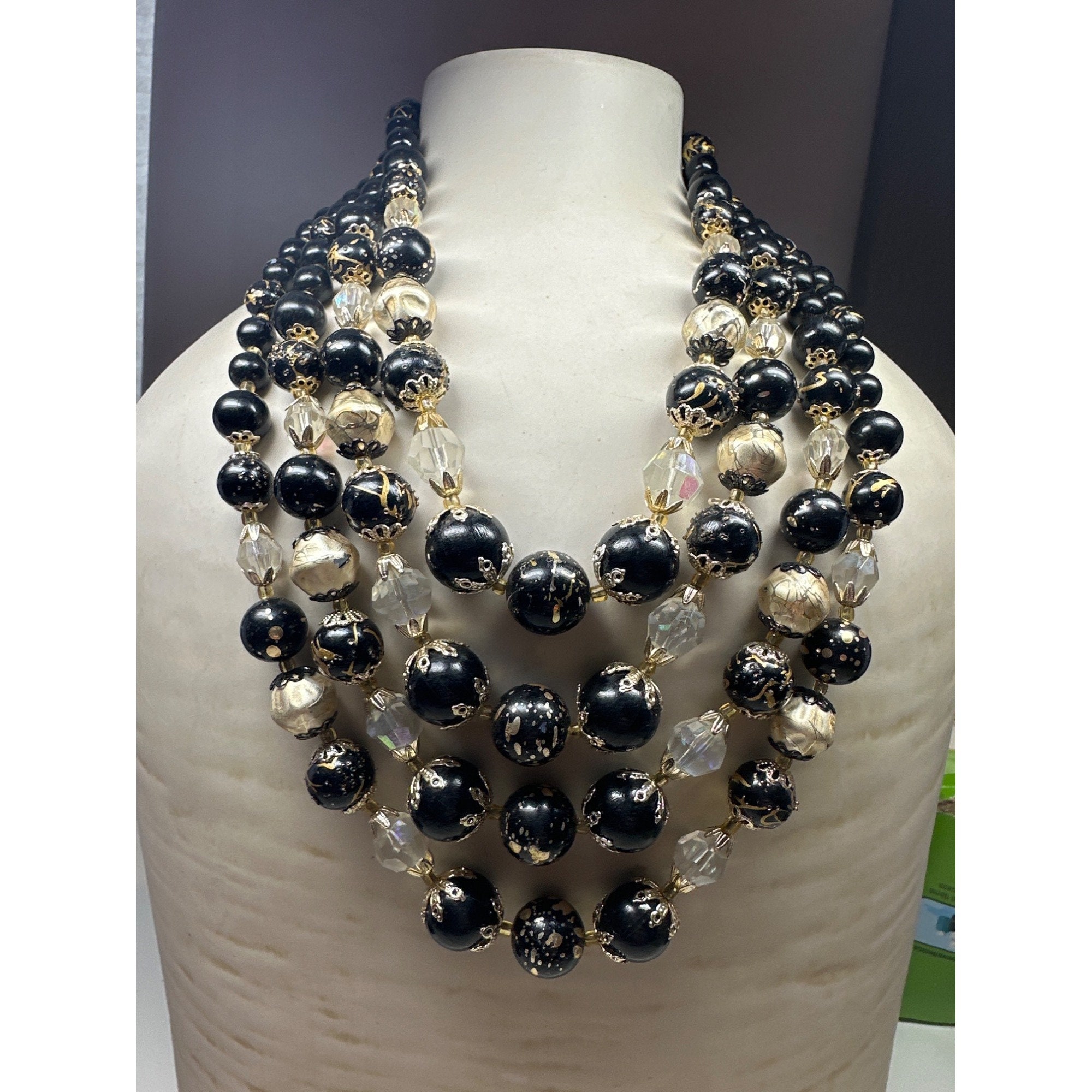 Vintage Four Strand Beaded Necklace - Etsy