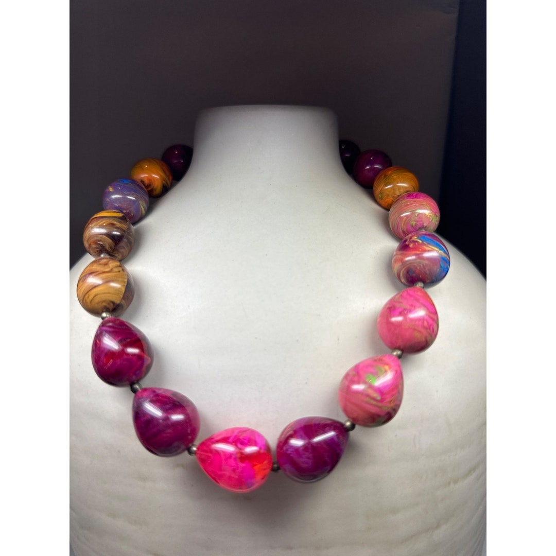 Vintage Vibrant Teardrop Bead Necklace - Etsy