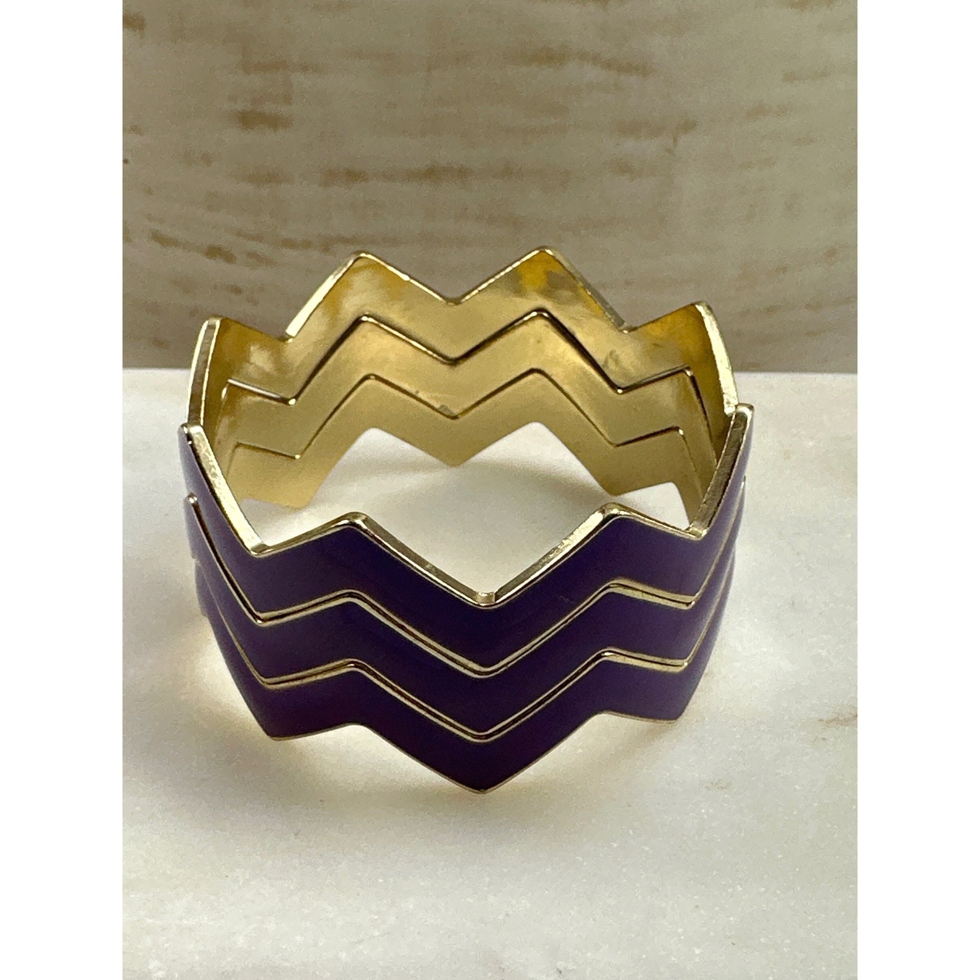 Three Gold-toned Purple Zig Zag Stacking Bangles. Wear Alone, or Stacked Together! - Etsy
