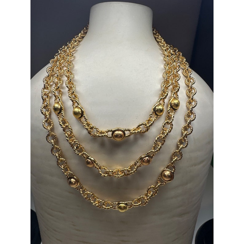 Vintage Signed Monet Triple Chain Necklace With Goldtone - Etsy