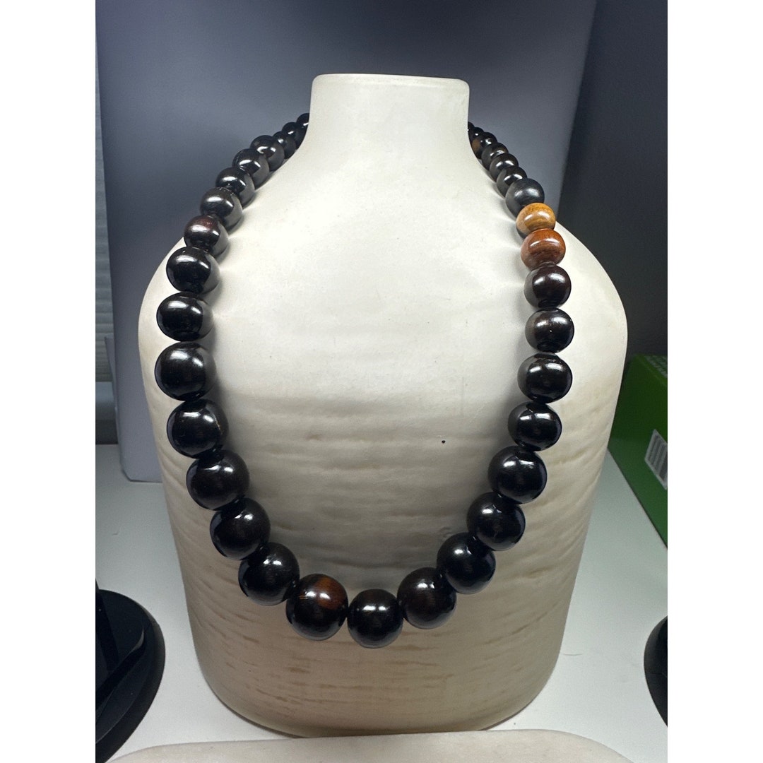 Vintage Polished Wood Bead Necklace - Etsy