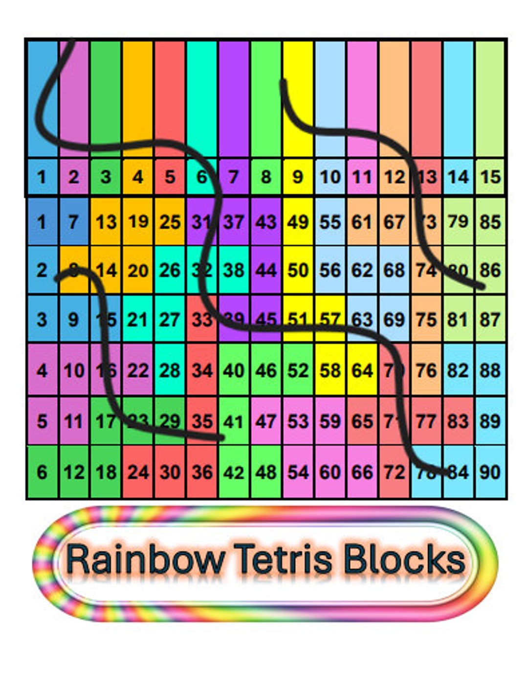 Rainbow Tetris Bingo Board Sheet 15 Lines - Etsy