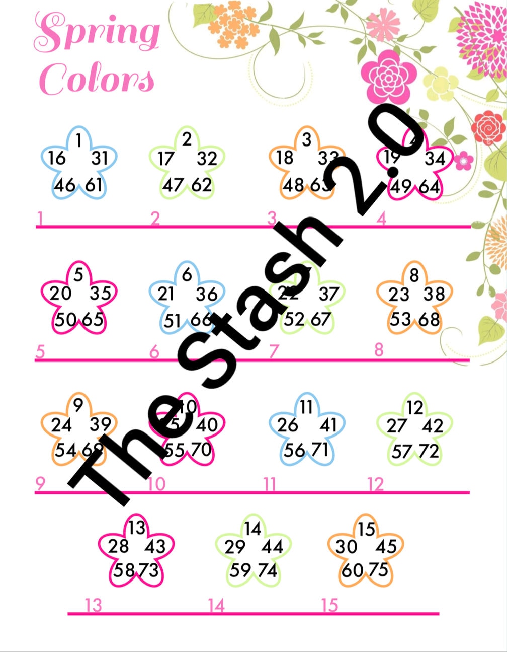 Bingo Board Spring Colors 1-15 Lines Straight Only - Etsy