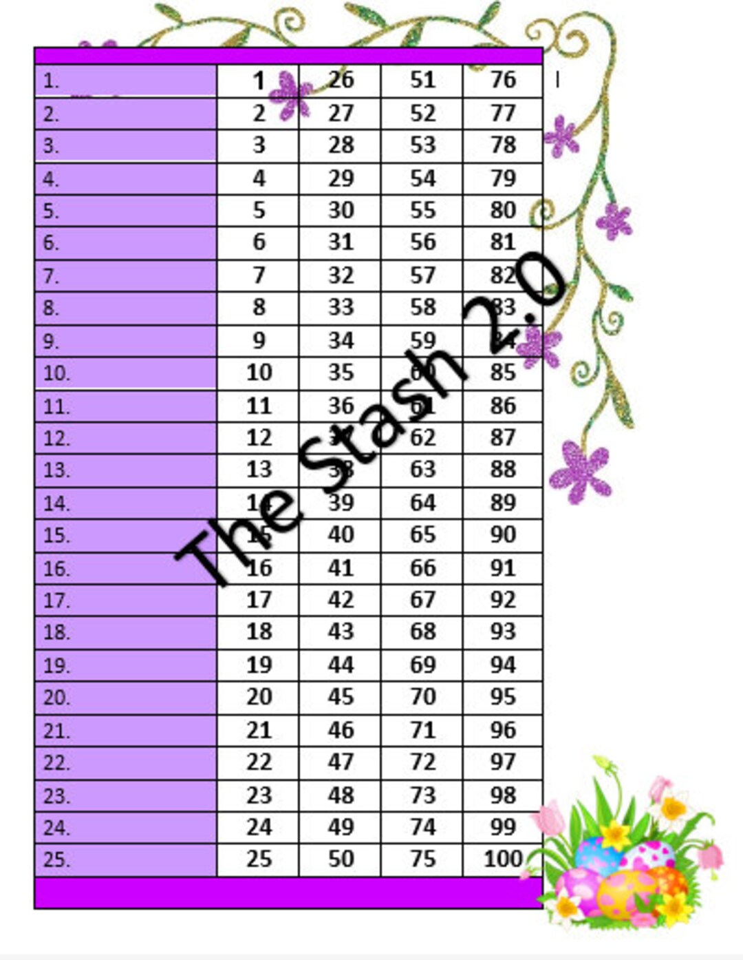 25 Players/lines Bingo Sheet With Easter Theme Straight - Etsy