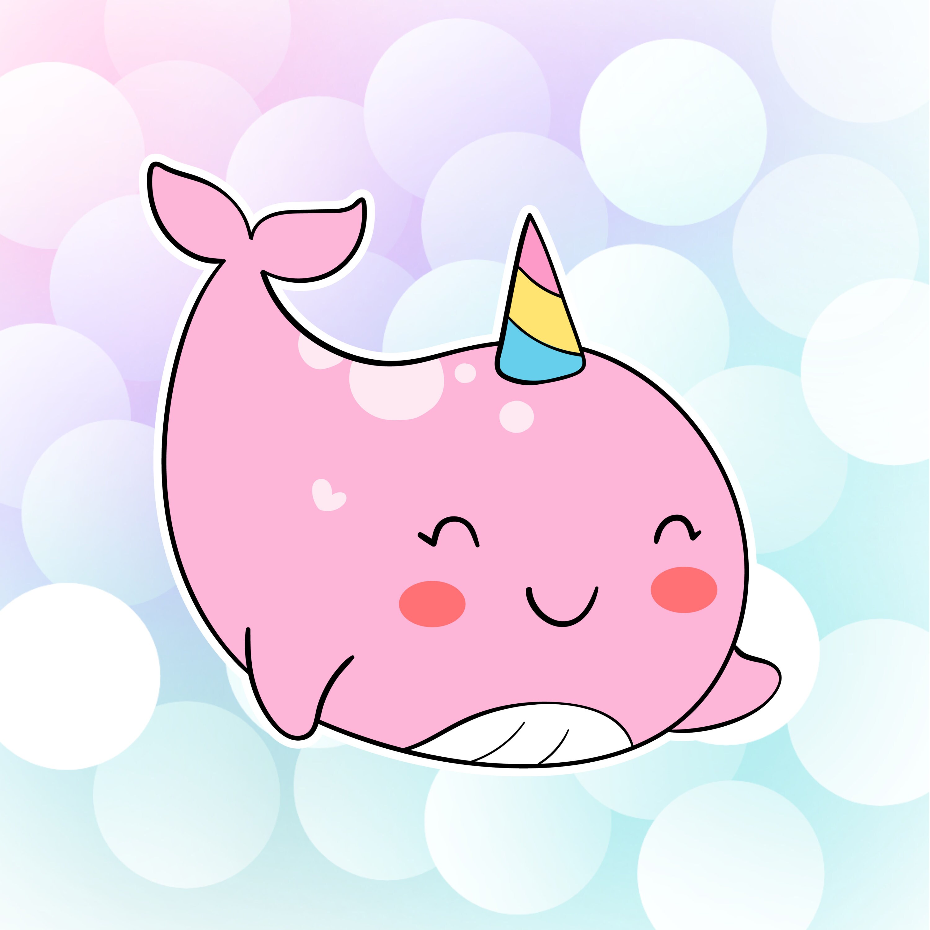 Set of 6 Adorable Playful Narwhal Stickers | Kawaii | Waterproof, Vinyl ...