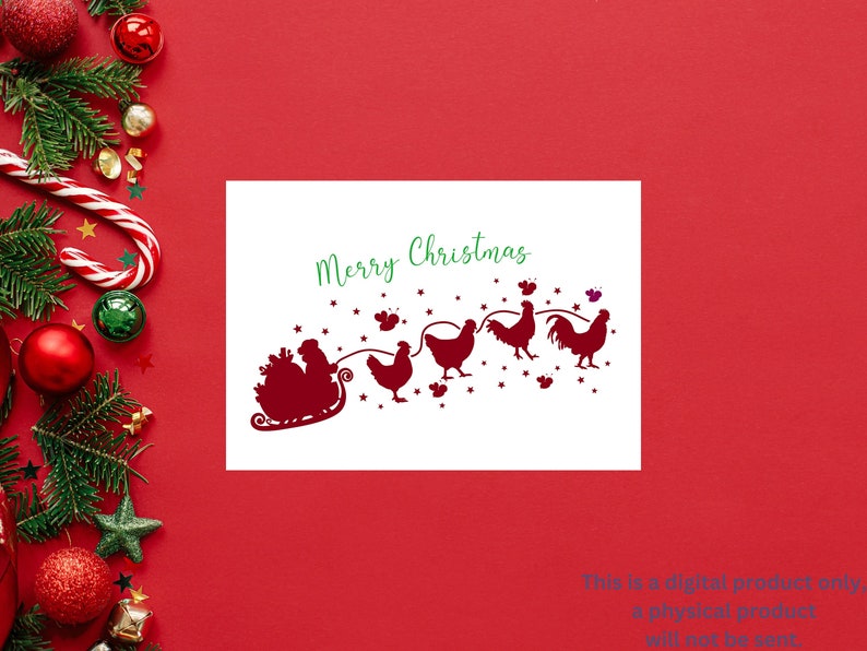 Chickens Pulling Santa's Sleigh With Honeybees- Printable Christmas ...