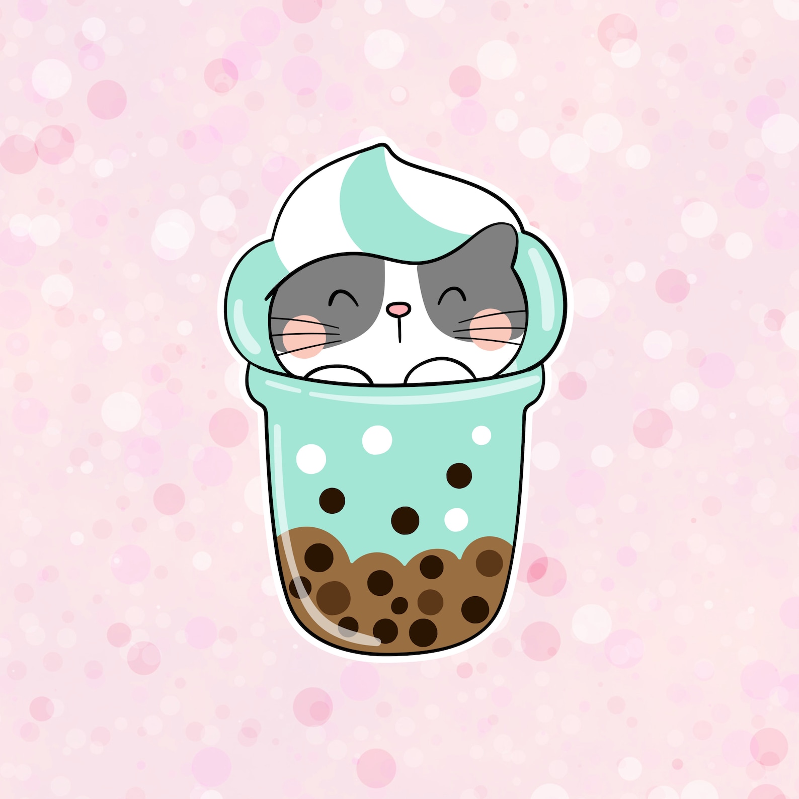 Set of 6 Cute Bubble Tea Cats Stickers | Kawaii | Waterproof, Vinyl - Etsy
