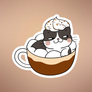 Set of 6 Cute Coffee Cat Stickers | Kawaii | Waterproof, Vinyl - Etsy