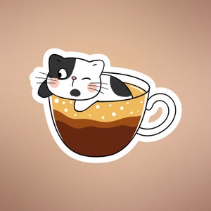 Set of 6 Cute Coffee Cat Stickers | Kawaii | Waterproof, Vinyl - Etsy