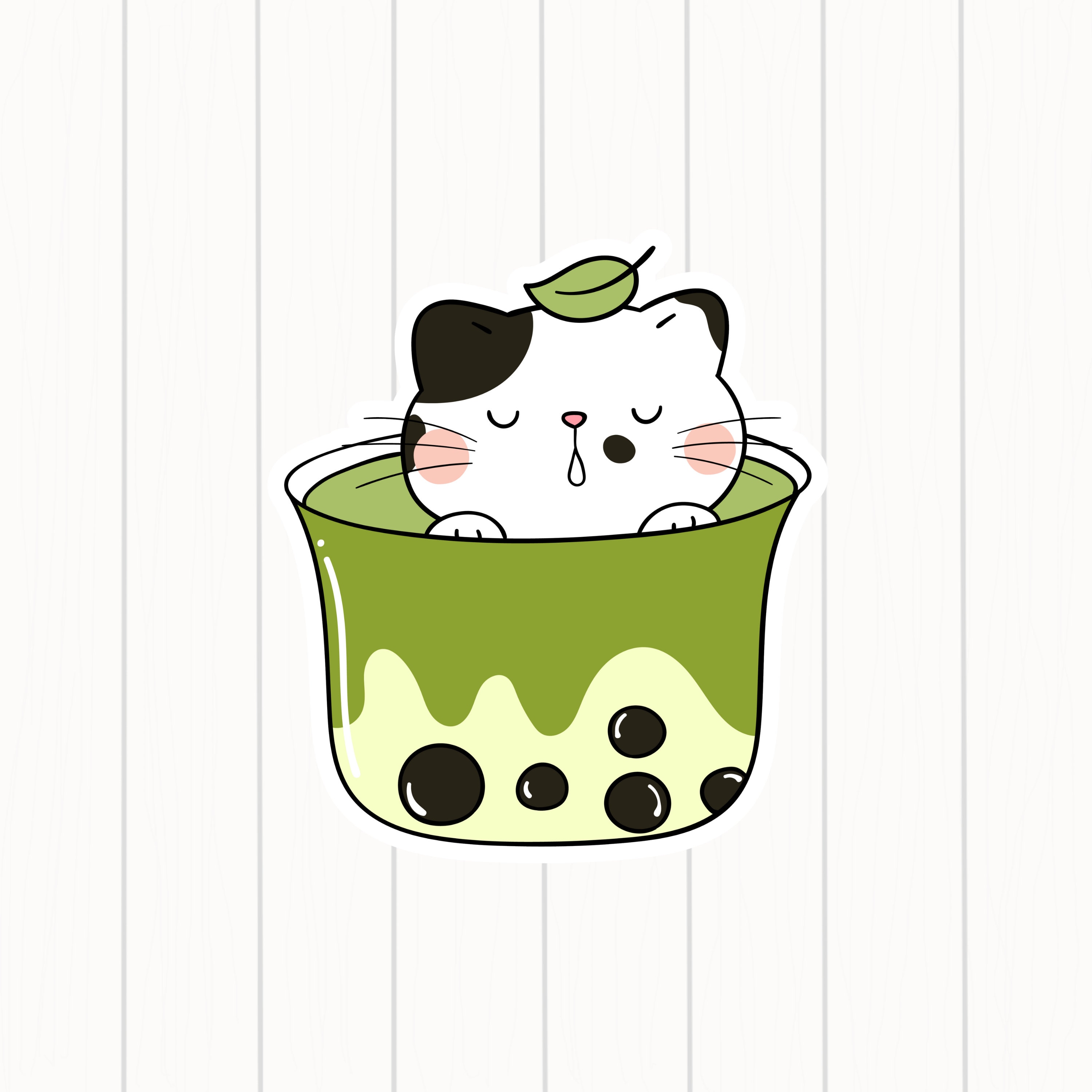 Cute Cat Matcha Tea Latte Set of 6 Stickers Kawaii - Etsy