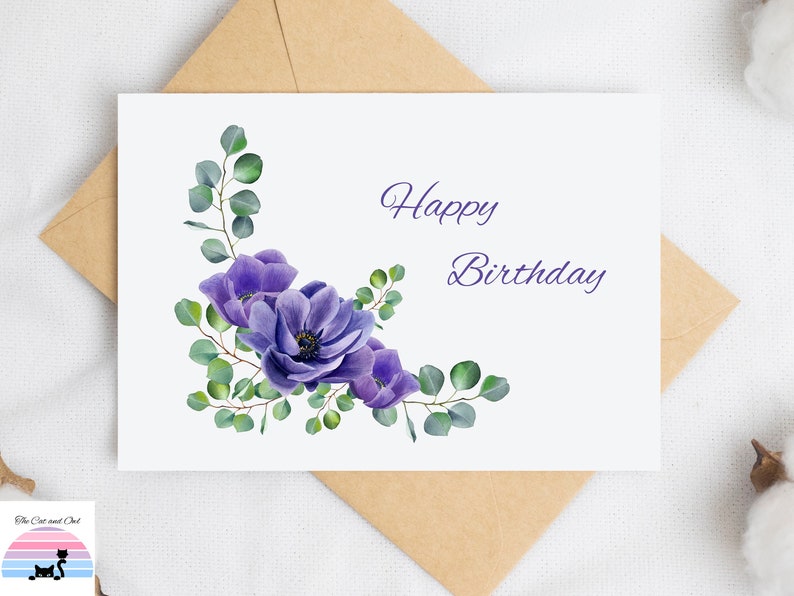 Printable Happy Birthday Card With Beautiful Purple Floral Print - Etsy