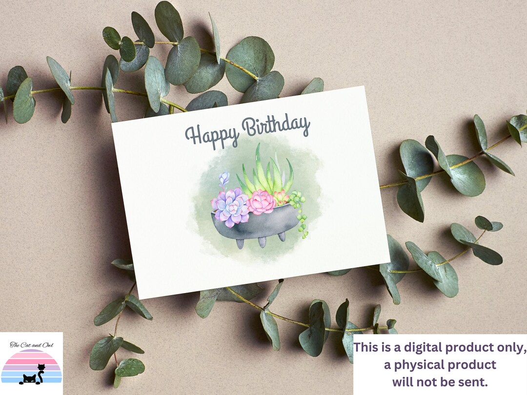 Printable Happy Birthday Card, Watercolor Succulent Mix - Etsy