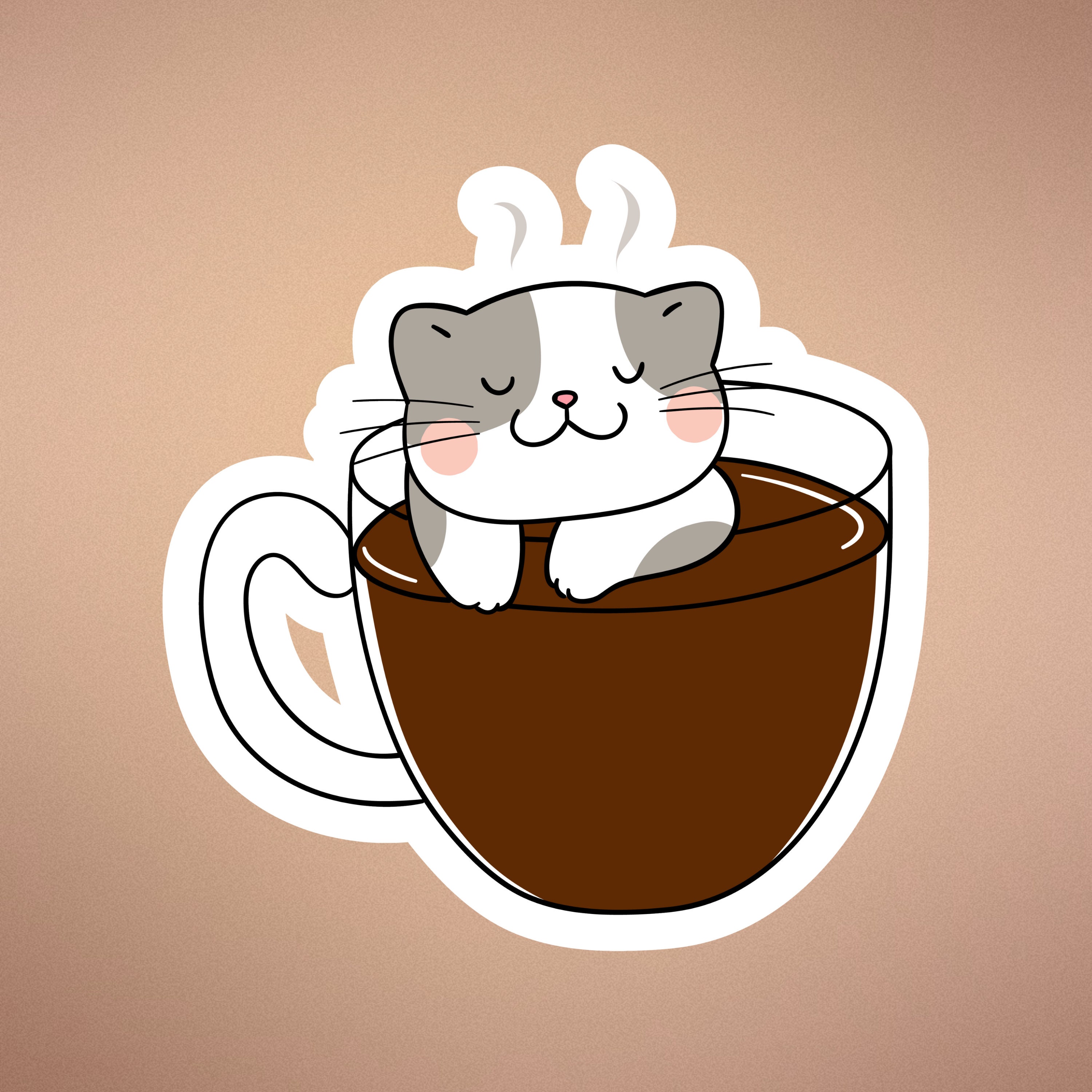 Set of 6 Cute Coffee Cat Stickers Kawaii Waterproof Vinyl - Etsy
