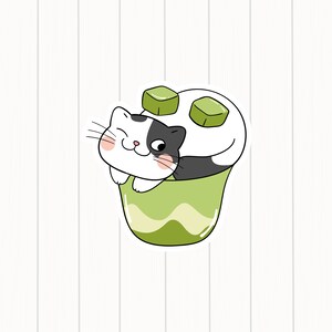 Cute Cat Matcha Tea Latte Set of 6 Stickers Kawaii - Etsy