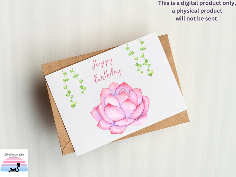 Printable Happy Birthday Card, Watercolor Pink Succulent - Etsy
