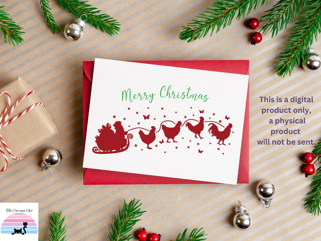 Chickens Pulling Santa's Sleigh With Butterflies Printable Christmas ...