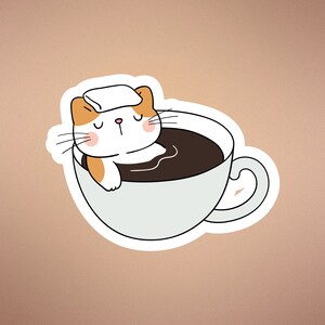 Set of 6 Cute Coffee Cat Stickers | Kawaii | Waterproof, Vinyl - Etsy