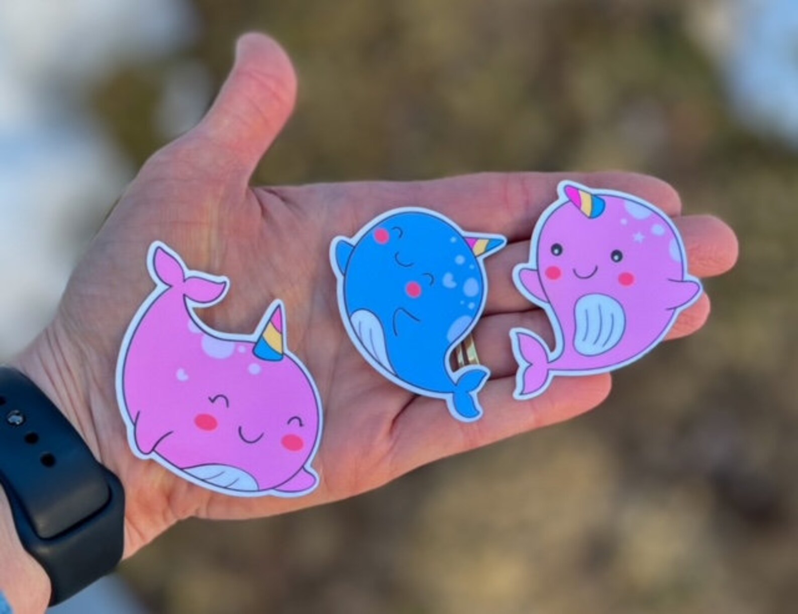 Set of 6 Adorable Playful Narwhal Stickers | Kawaii | Waterproof, Vinyl ...
