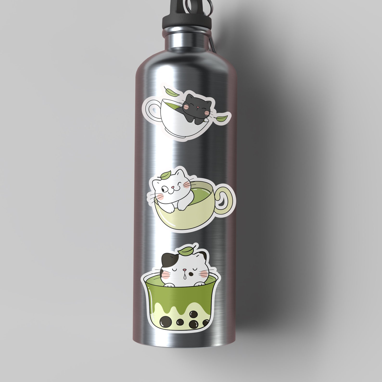 Cute Cat Matcha Tea Latte Set of 6 Stickers Kawaii - Etsy