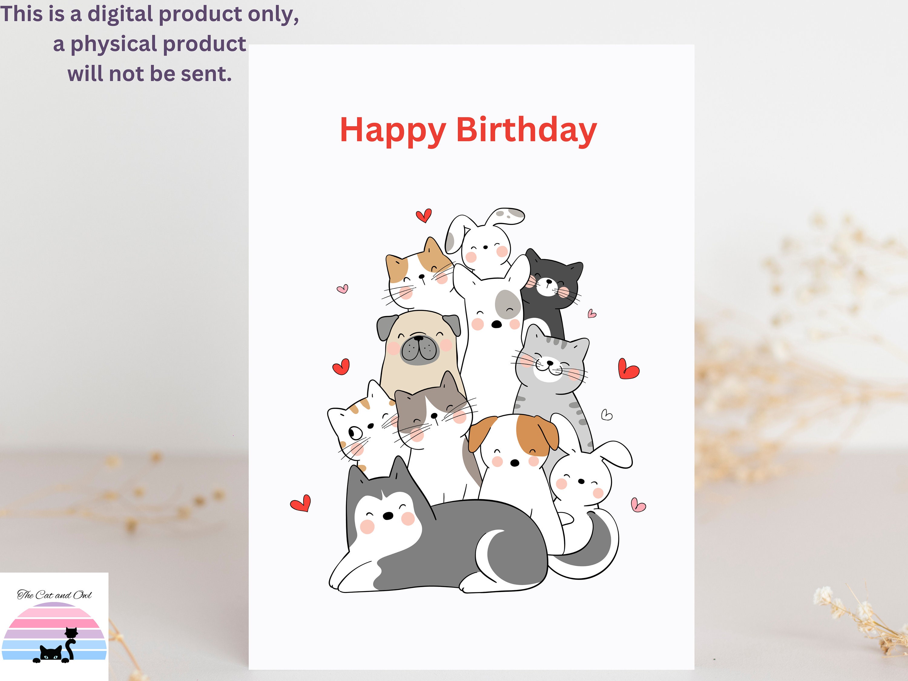 Printable Happy Birthday Card With Adorable Group of Dogs and Cats - Etsy