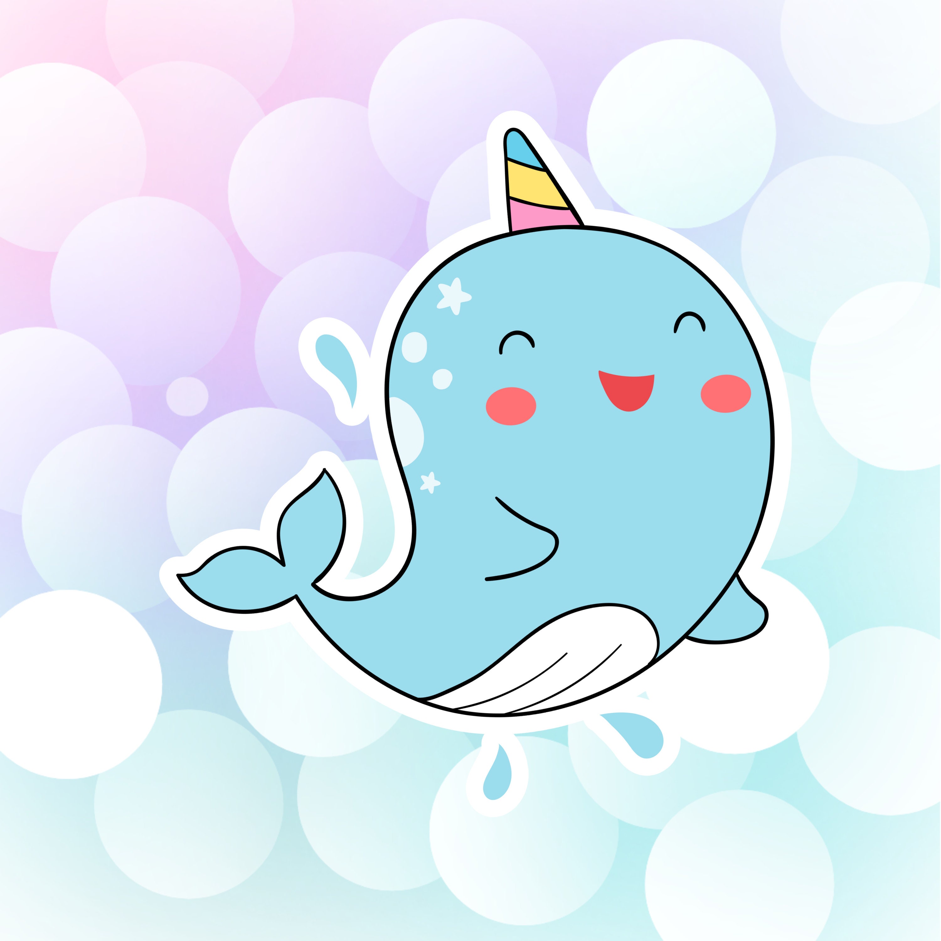 Set of 6 Adorable Playful Narwhal Stickers | Kawaii | Waterproof, Vinyl ...